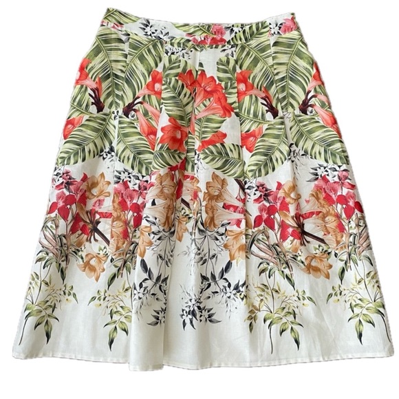 Talbots | Skirts | Talbots Aline Tropical Floral Linen Blend Skirt With ...